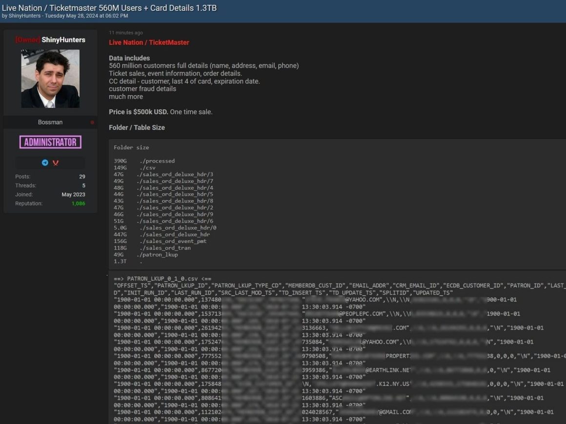 Hackers Claim Ticketmaster Data Breach 560 Million Users Info Up For Sale 3959